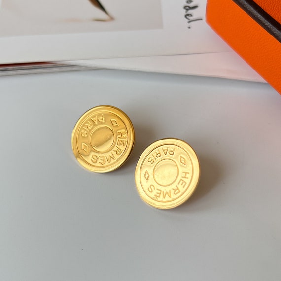 HERMES Button Logo Gold Plated Clip on Earrings - Gem