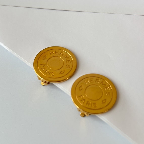 HERMES Button Logo Gold Plated Clip on Earrings - Gem