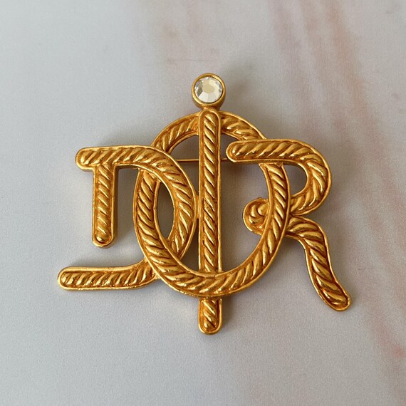 CHRISTIAN DIOR Vintage Logo with Crystal Brooch - Gem