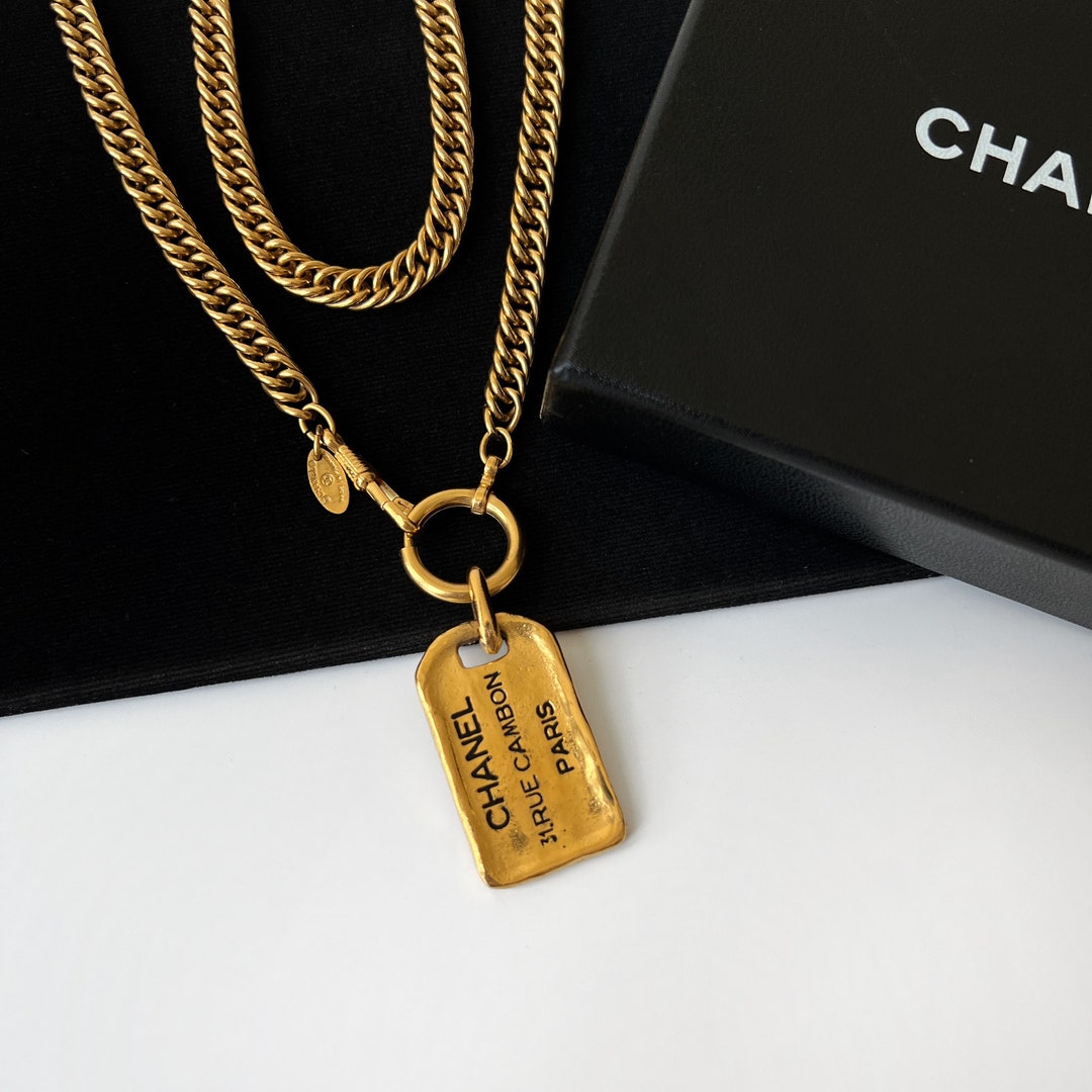 CHANEL Vintage Name Tag Logo Pendant Necklace - Etsy