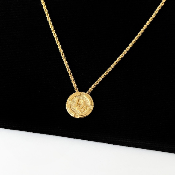 Christian Dior Vintage Logo Coin Gold Plated Pendant Necklace - Etsy