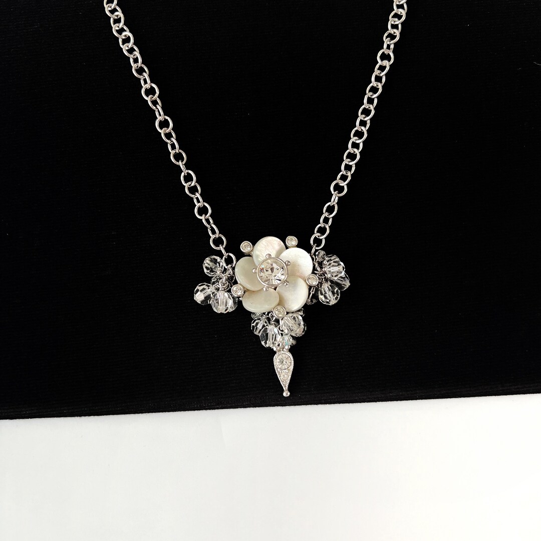 Christian Dior Vintage Flower Crystal Beaded Pendant Choker Necklace - Etsy