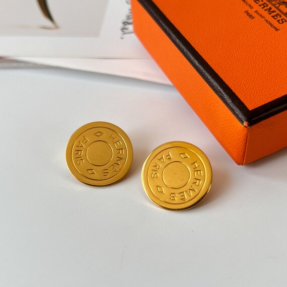HERMES Button Logo Gold Plated Clip on Earrings - Gem