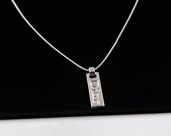 Christian Dior Logo Plate Silver Necklace - Etsy