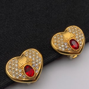 LANVIN Vintage Heart With Crystal Clip on Earrings - Etsy