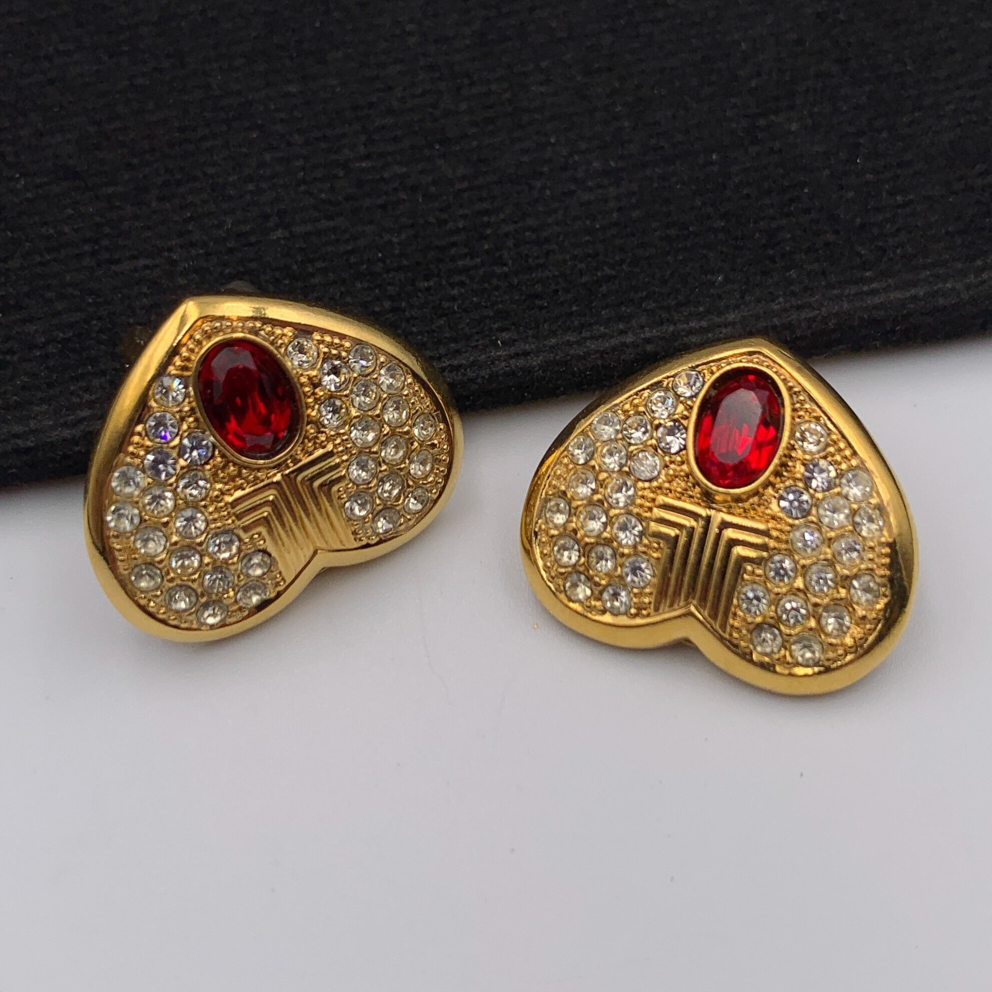 LANVIN Vintage Heart With Crystal Clip on Earrings | Etsy