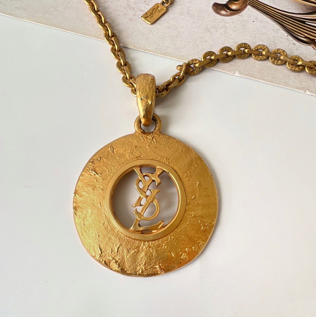 YSL Vintage Gold Plated YSL Logo Coin Pendant Necklace - Etsy