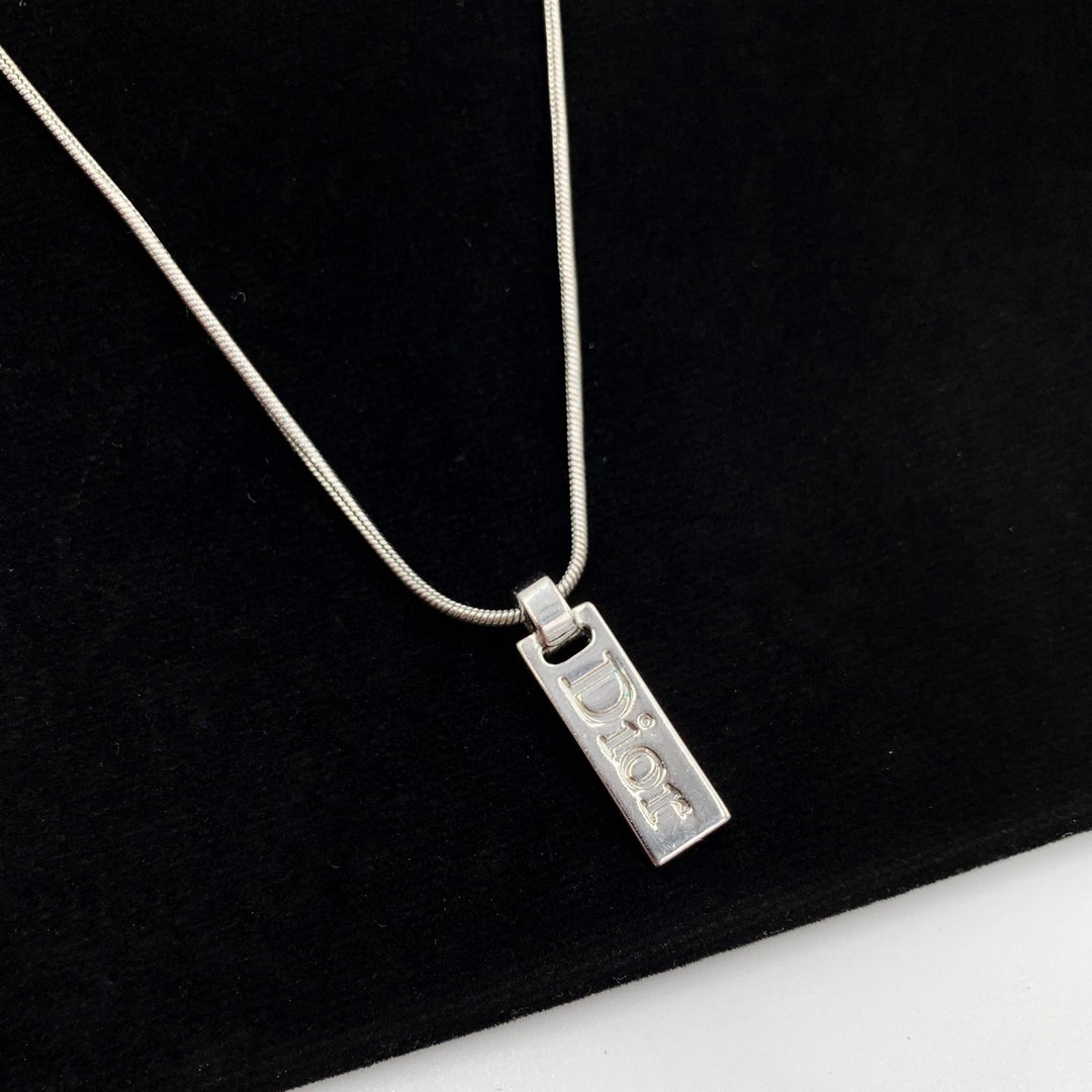 Christian Dior Logo Plate Silver Necklace - Etsy
