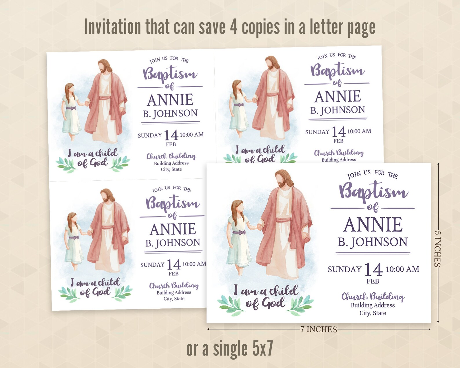 Baptism Cover and Invitation Bundle - Girl (brown Hair) Walking With ...