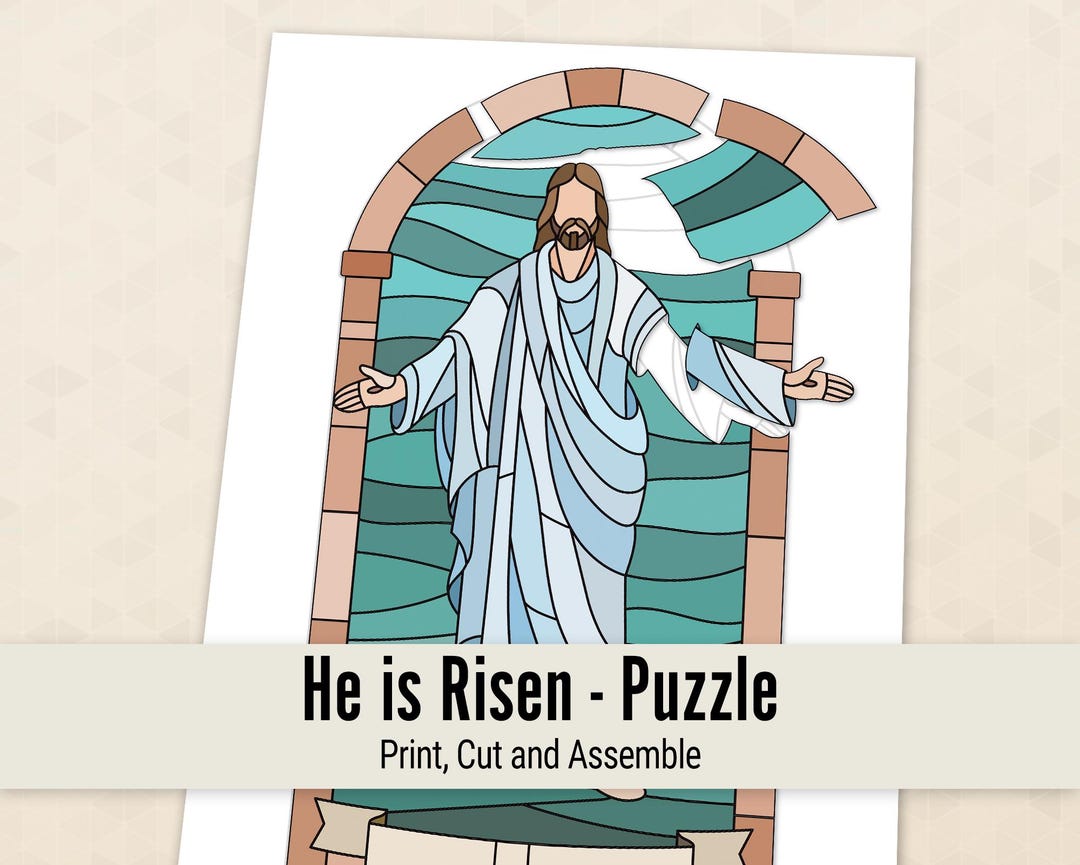 He is Risen Puzzle in Stained Glass Style to Print and Cut, Instant ...