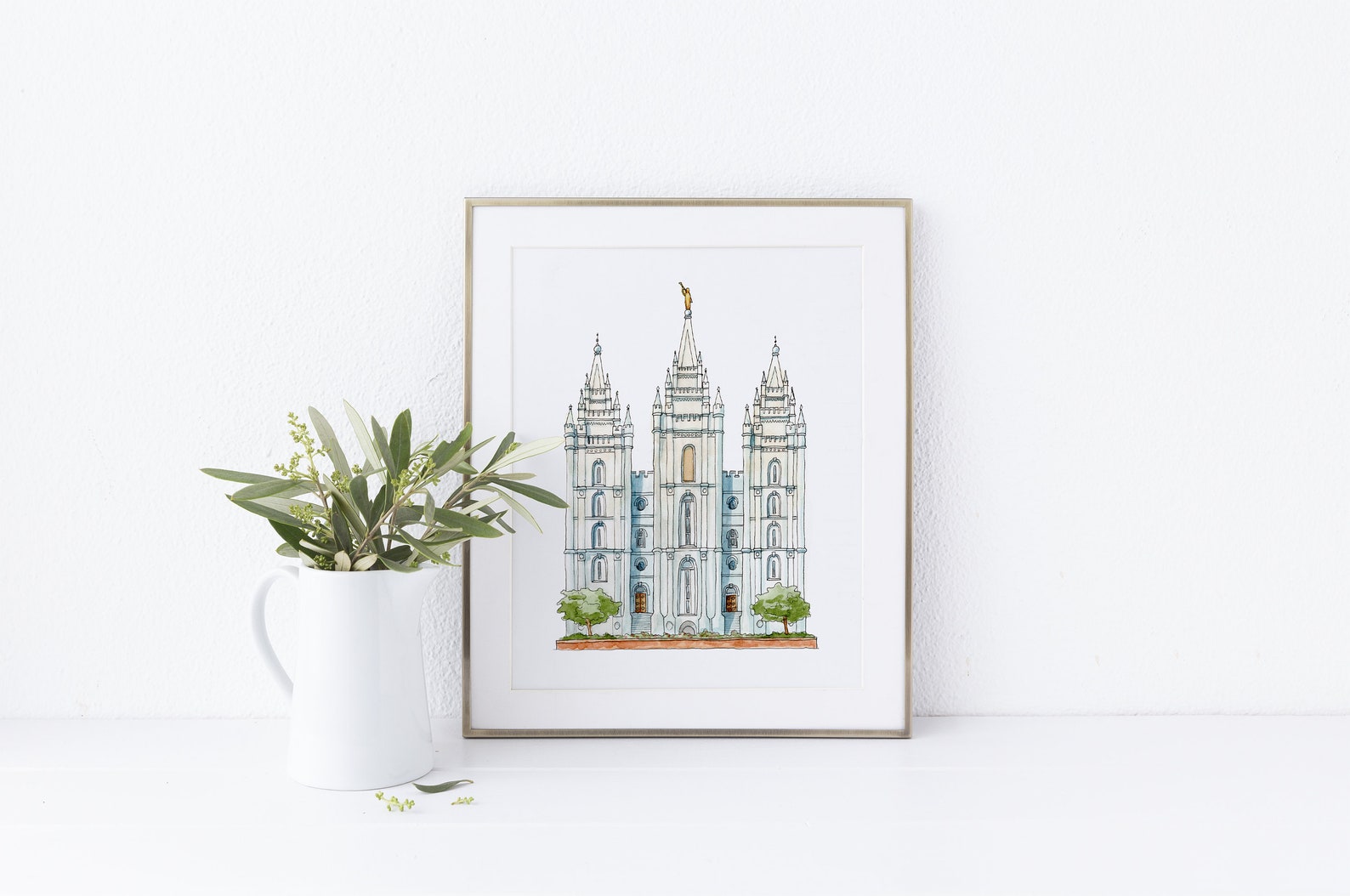 Salt Lake City Utah Temple Ink and Watercolour Painting Digital Print ...
