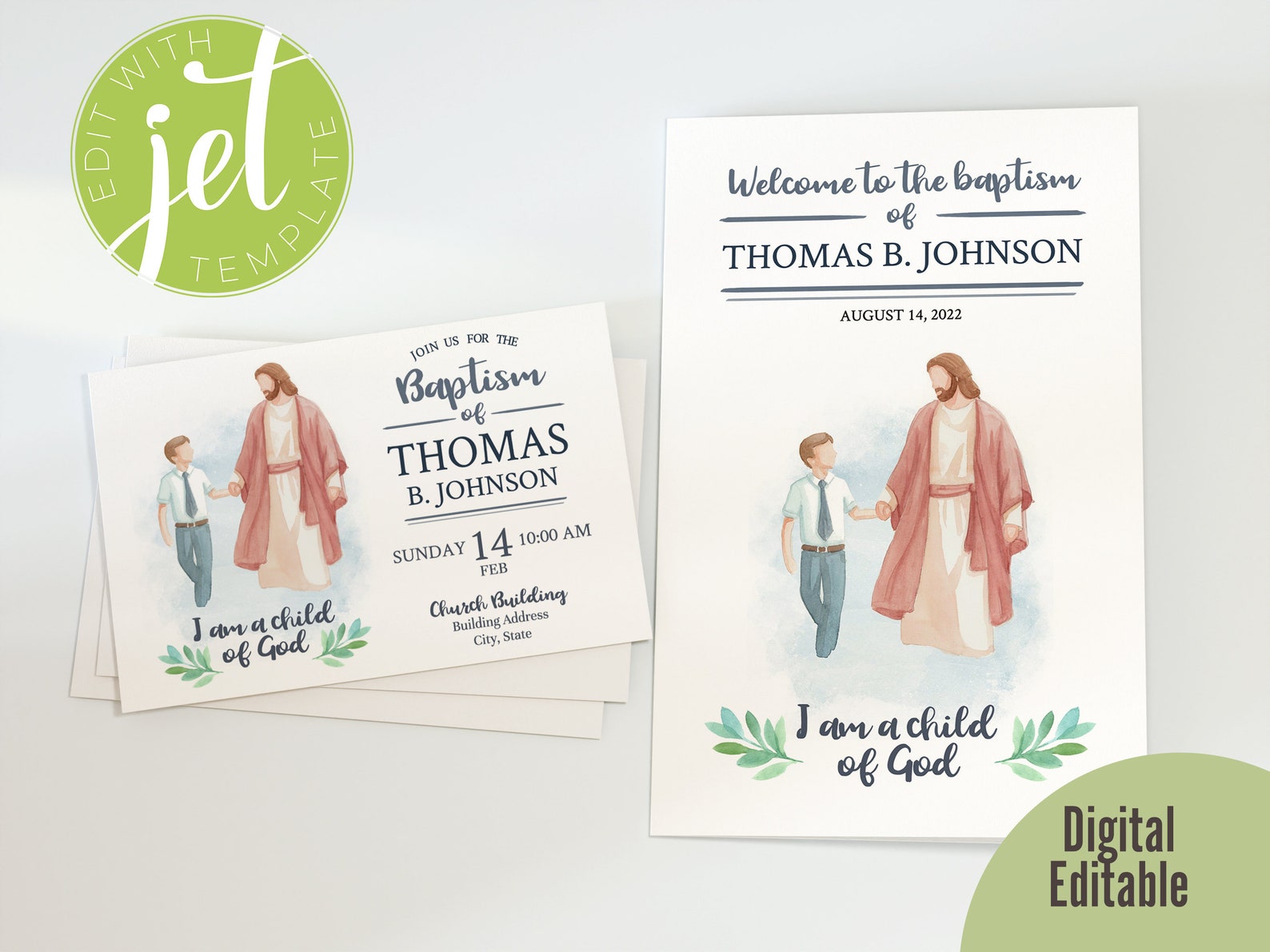 Baptism Cover and Invitation Bundle Boy brown Hair Walking - Etsy