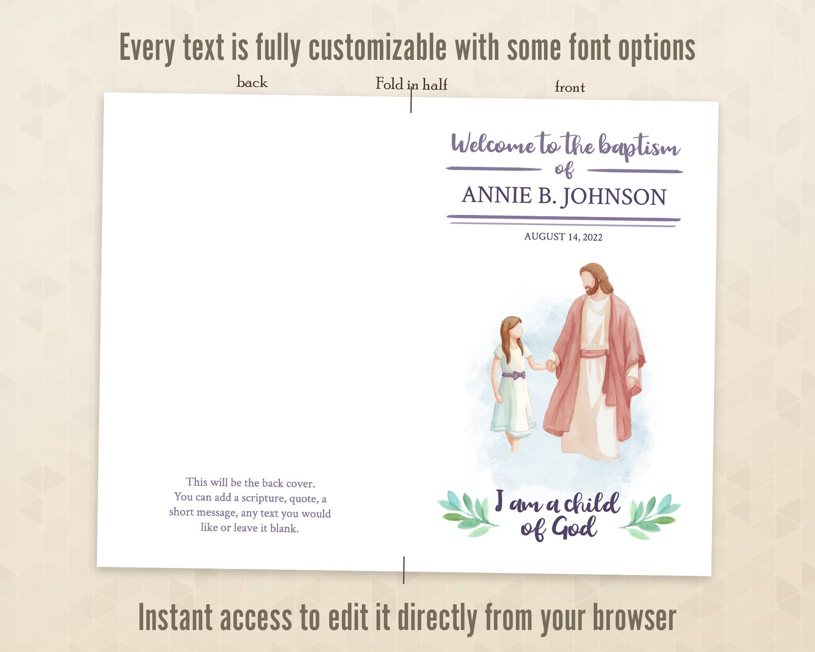 Baptism Cover and Invitation Bundle - Girl (brown Hair) Walking With ...