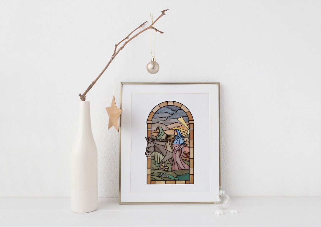 Mary and Joseph Stained Glass Style Giclee Print - Etsy