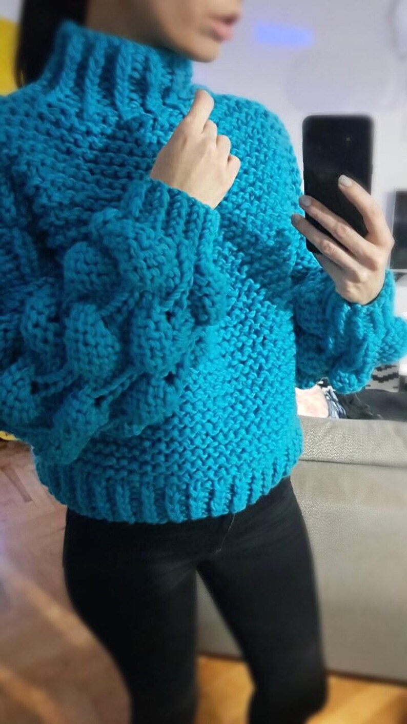 Woman Chunky Sweater. Hand Knit Sweater. Turtleneck Sweater. Big Knit ...