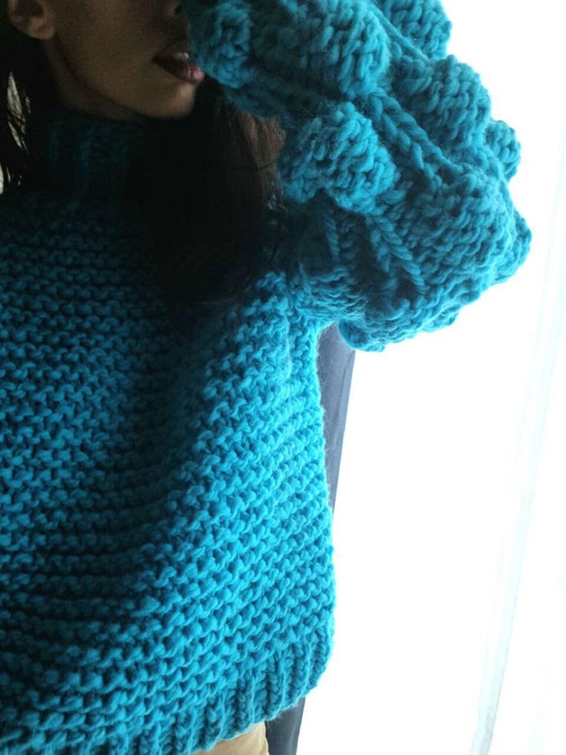 Woman Chunky Sweater. Hand Knit Sweater. Turtleneck Sweater. Big Knit ...