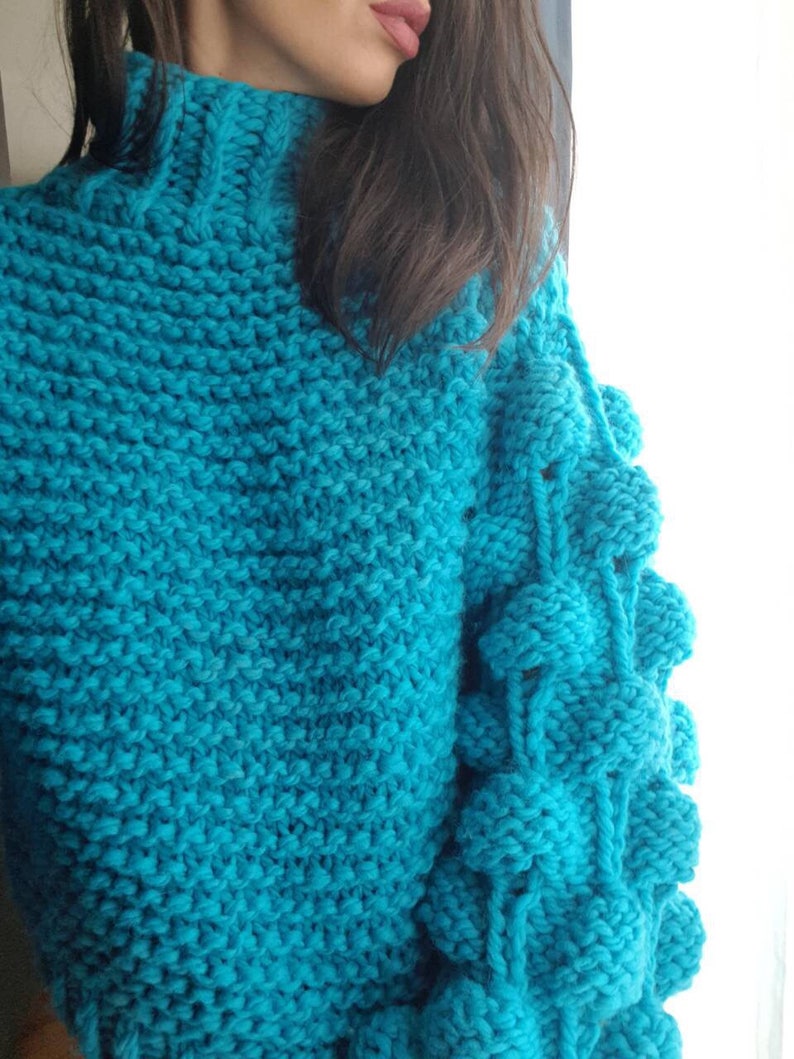 Woman Chunky Sweater. Hand Knit Sweater. Turtleneck Sweater. Big Knit ...