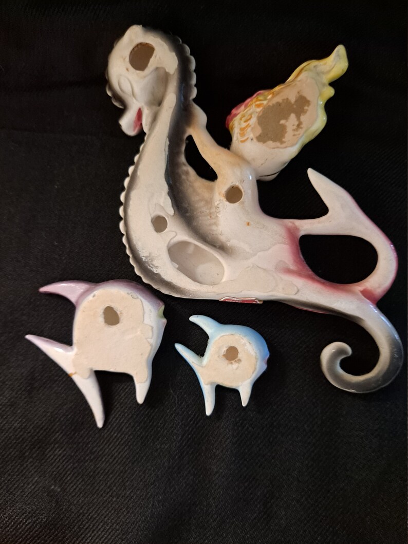Vintage Lefton Ceramic Mermaid Riding Seahorse W/2 fishes | Etsy