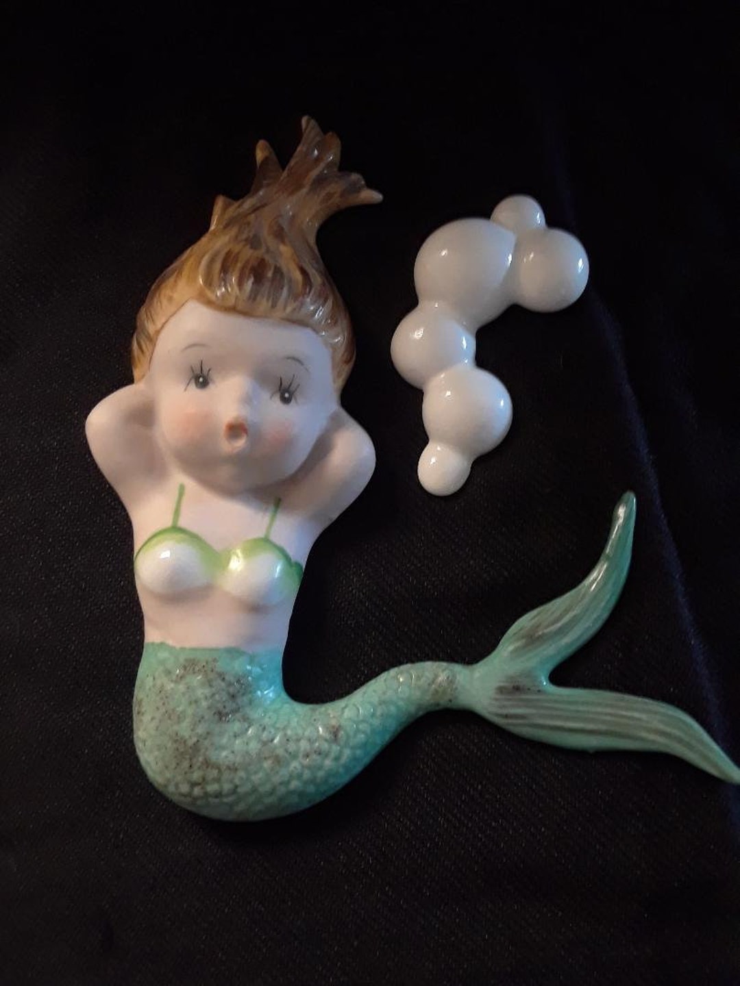 Vintage Napco/ Norcrest Ceramic Mermaid W/ Bubbles Wall Plaque Figurine ...
