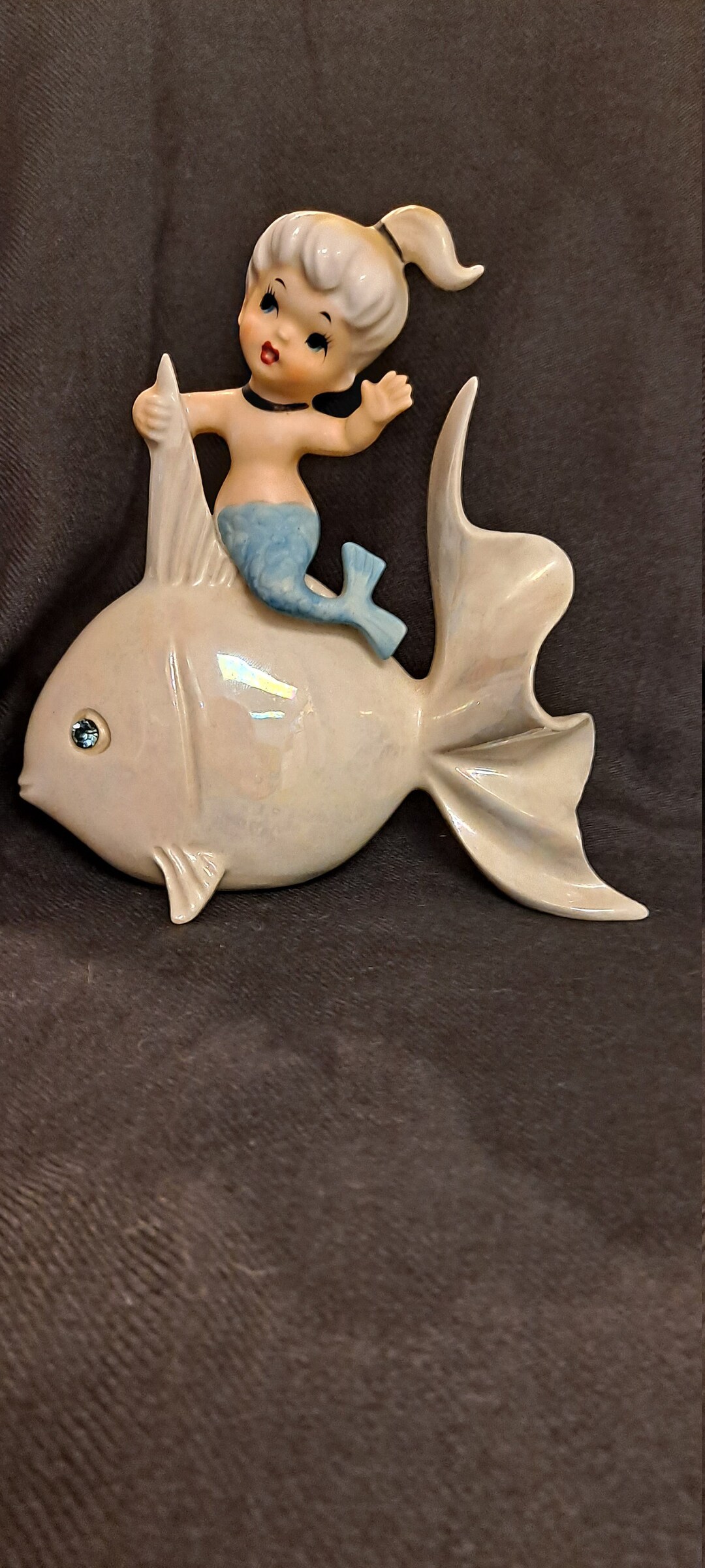 WOW Vintage Norcrest Ceramic Mermaid on Iridescent Fish Wall Plaque ...