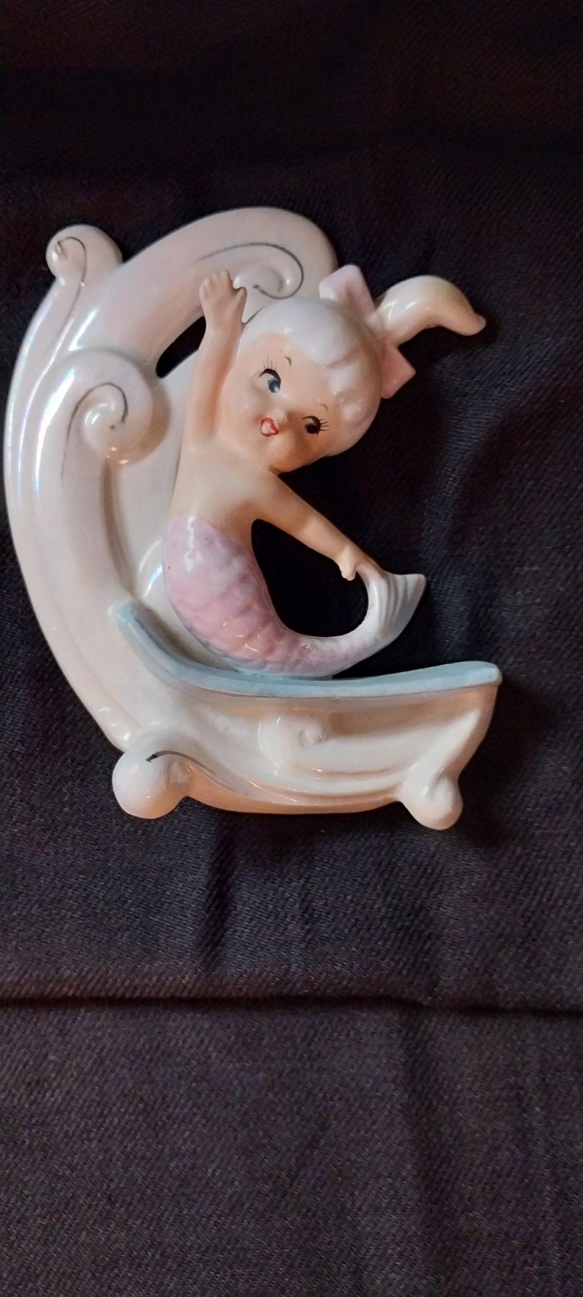 RARE Vintage Norcrest Creamic Mermaid Pink Tail Surfing Wave Wall ...