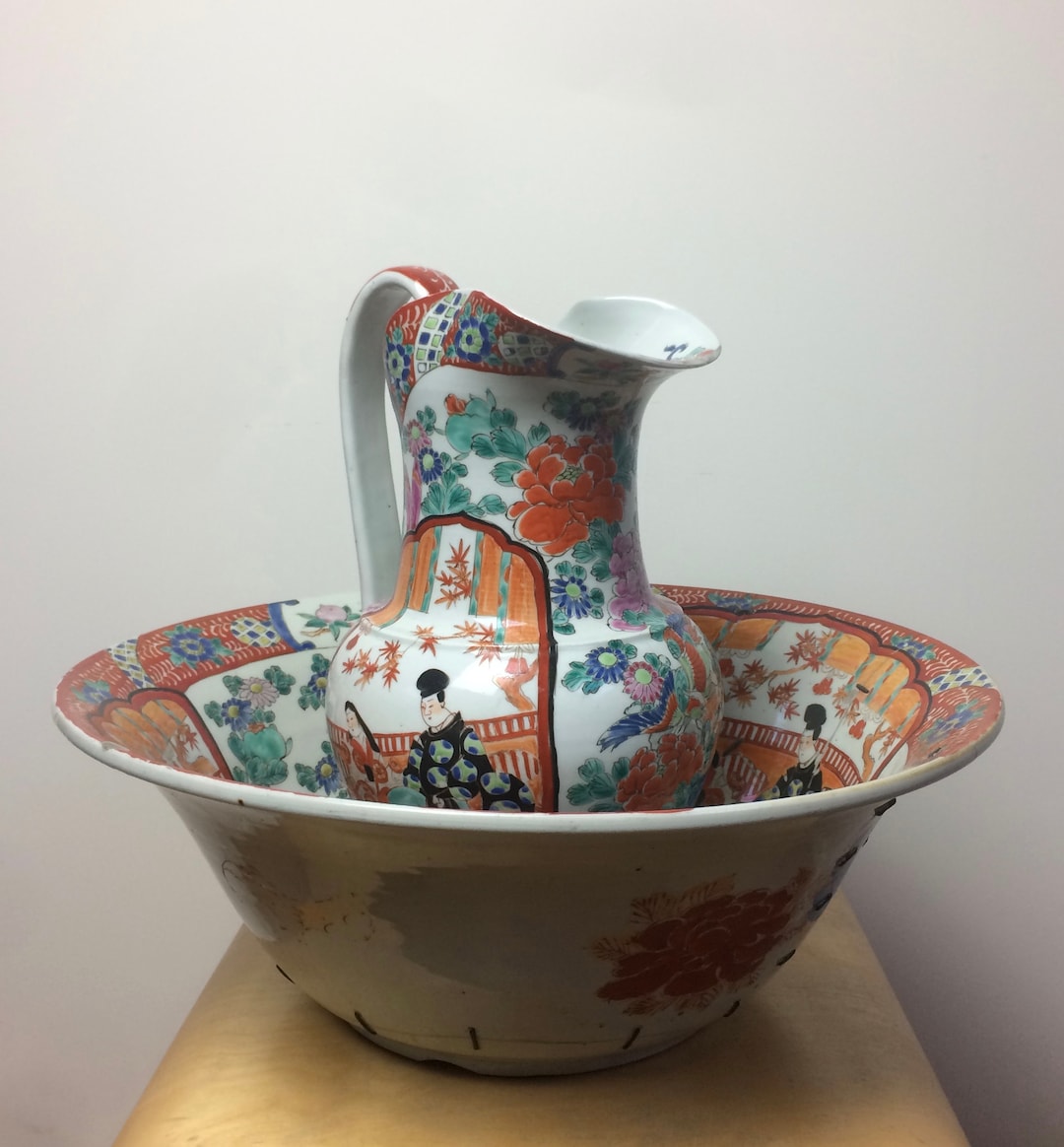 Staple Repaired Monumental Washing Basin & Matching Pitcher, Hand ...