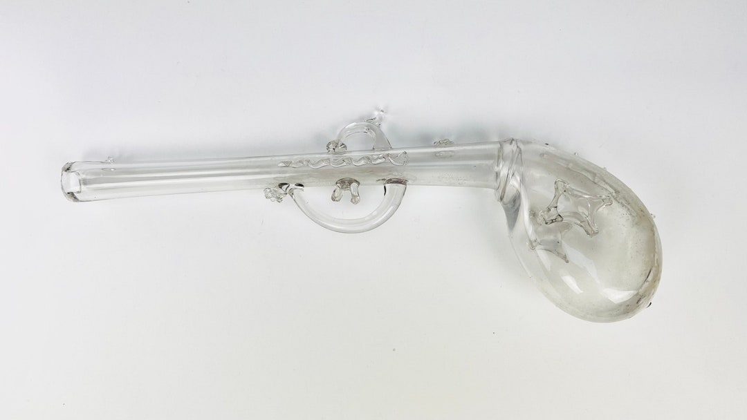 A Curiosity! Art Glass Pistol, Clear, Hand Made Glass in the Shape of ...