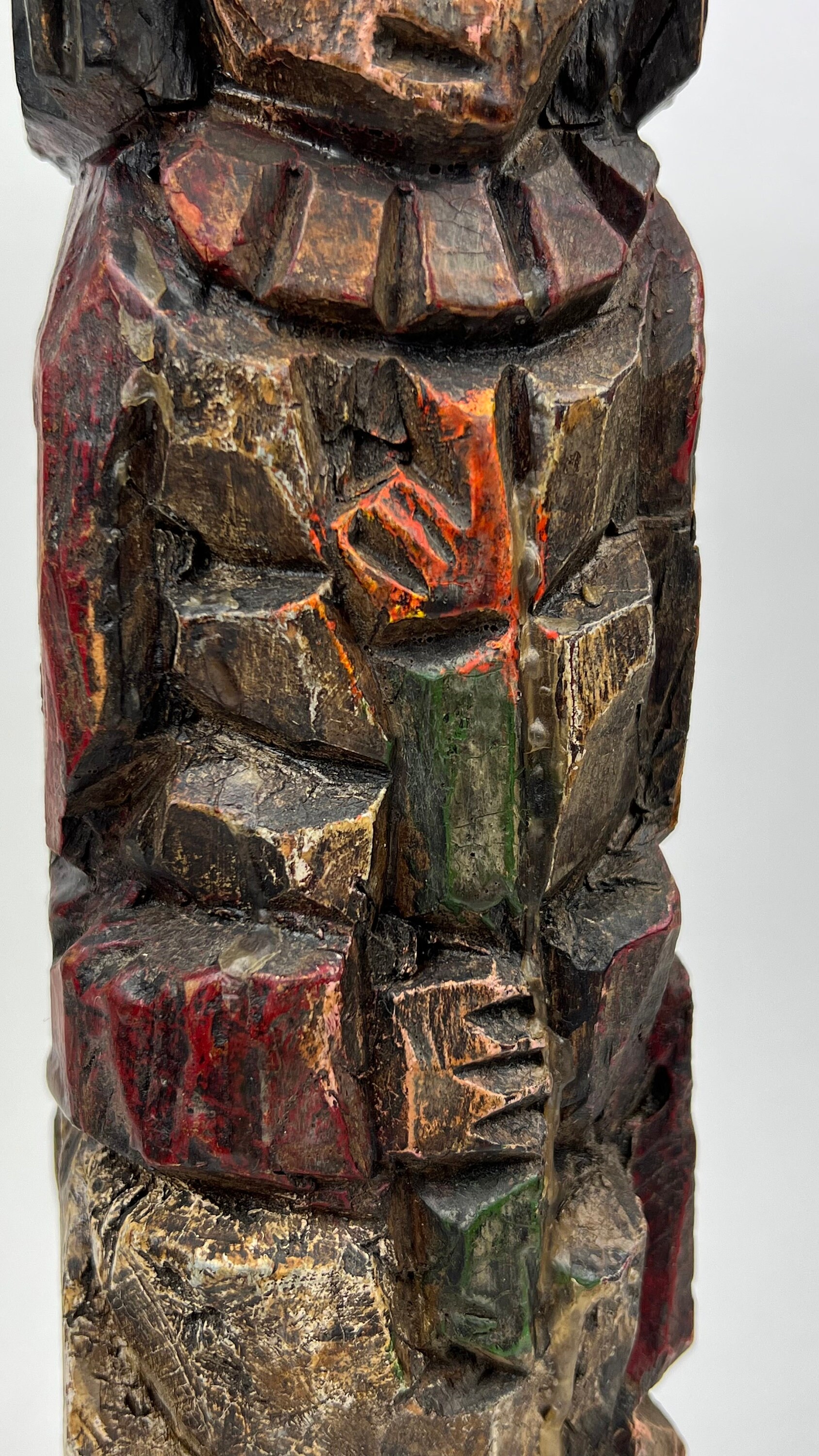 Folk Art, Brutalist Midcentury 1950s Rendering of a King in Wood Cut, Polychromic Sculpture ...