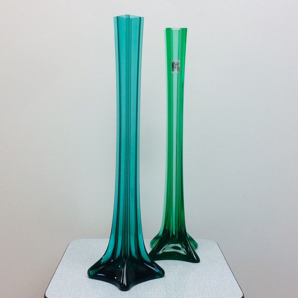 Set of 2 Vintage Tall and Narrow Bud Vases, Green and Turquoise ...