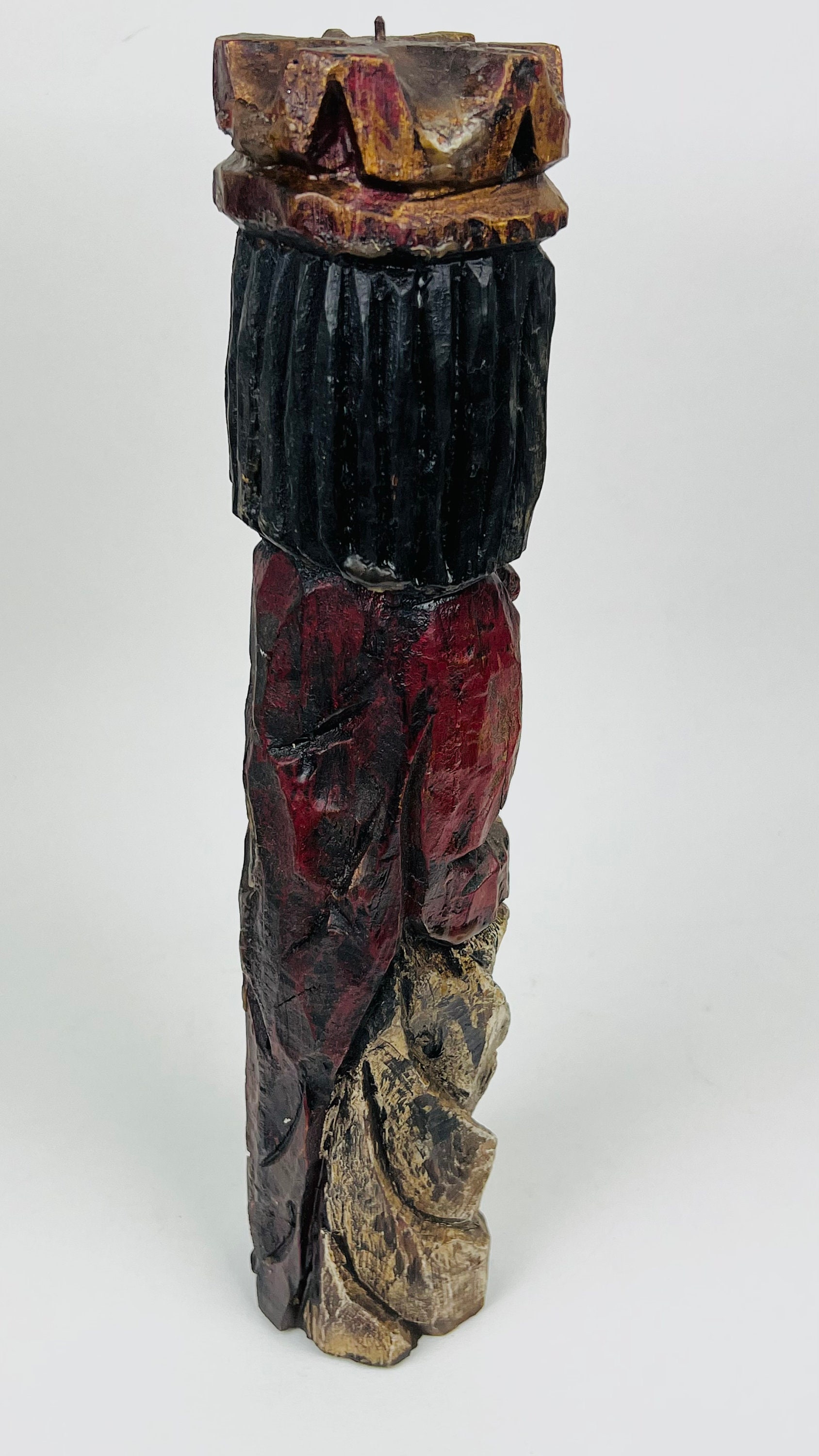 Folk Art, Brutalist Midcentury 1950s Rendering of a King in Wood Cut, Polychromic Sculpture ...