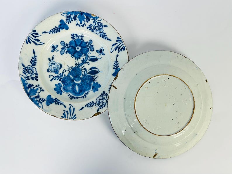 Two Identical Antique 1700s-1800s Delft Blue Plates, Hand Painted ...