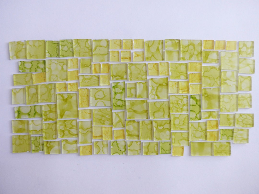 Mosaic Tiles Cut Glass Art Tiles Fresh Lime Green Marbled 100 Hand ...