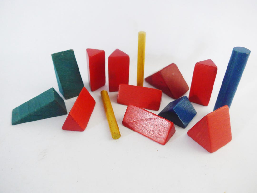 Wooden Blocks Colourful Wooden Blocks 14 Pcs. Vintage Toy Blocks Art ...