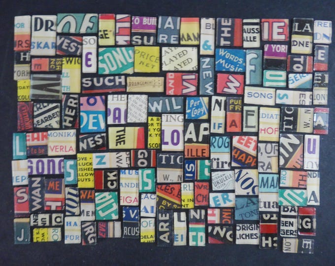 Mosaic Pieces Glass Mosaics Tiles Vintage Words Letters Images Set ...