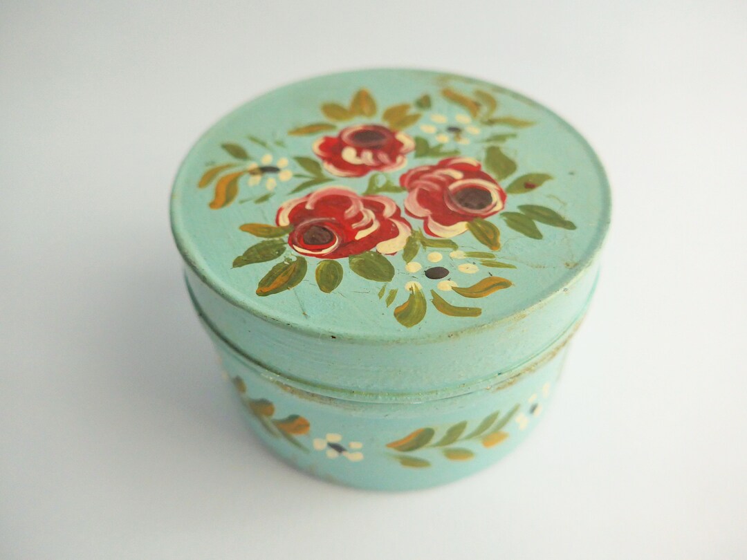 Old Tin Bavarian German Folk Style Round Tin Hand Painted Floral Box ...