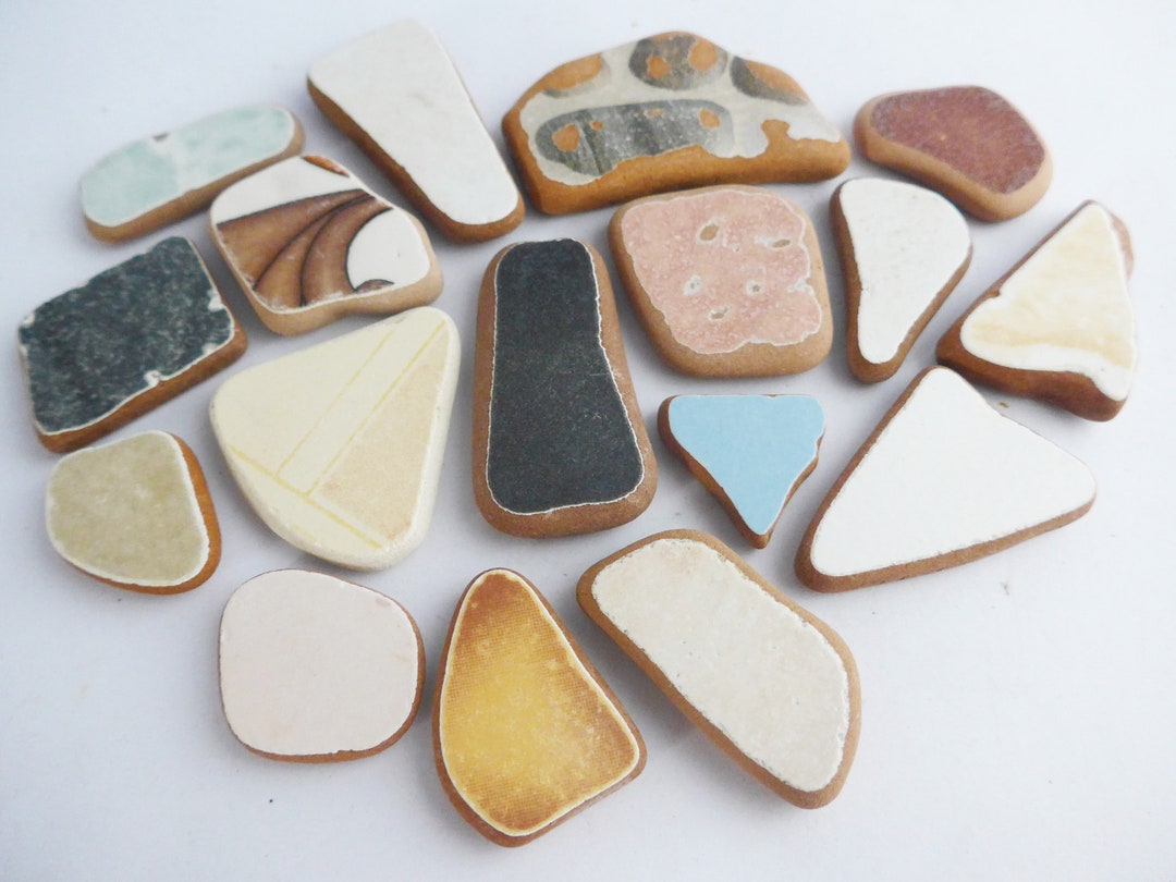 17 Pieces Natural Sea Pottery/surf Tumbled Sea Tiles/island Beach Tiles ...