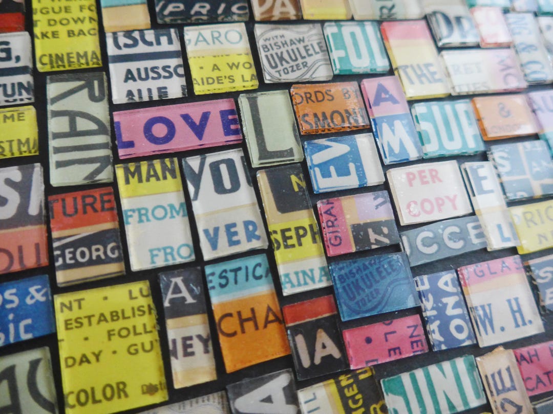 Mosaic Pieces Glass Mosaics Tiles Vintage Words Letters Images Set ...