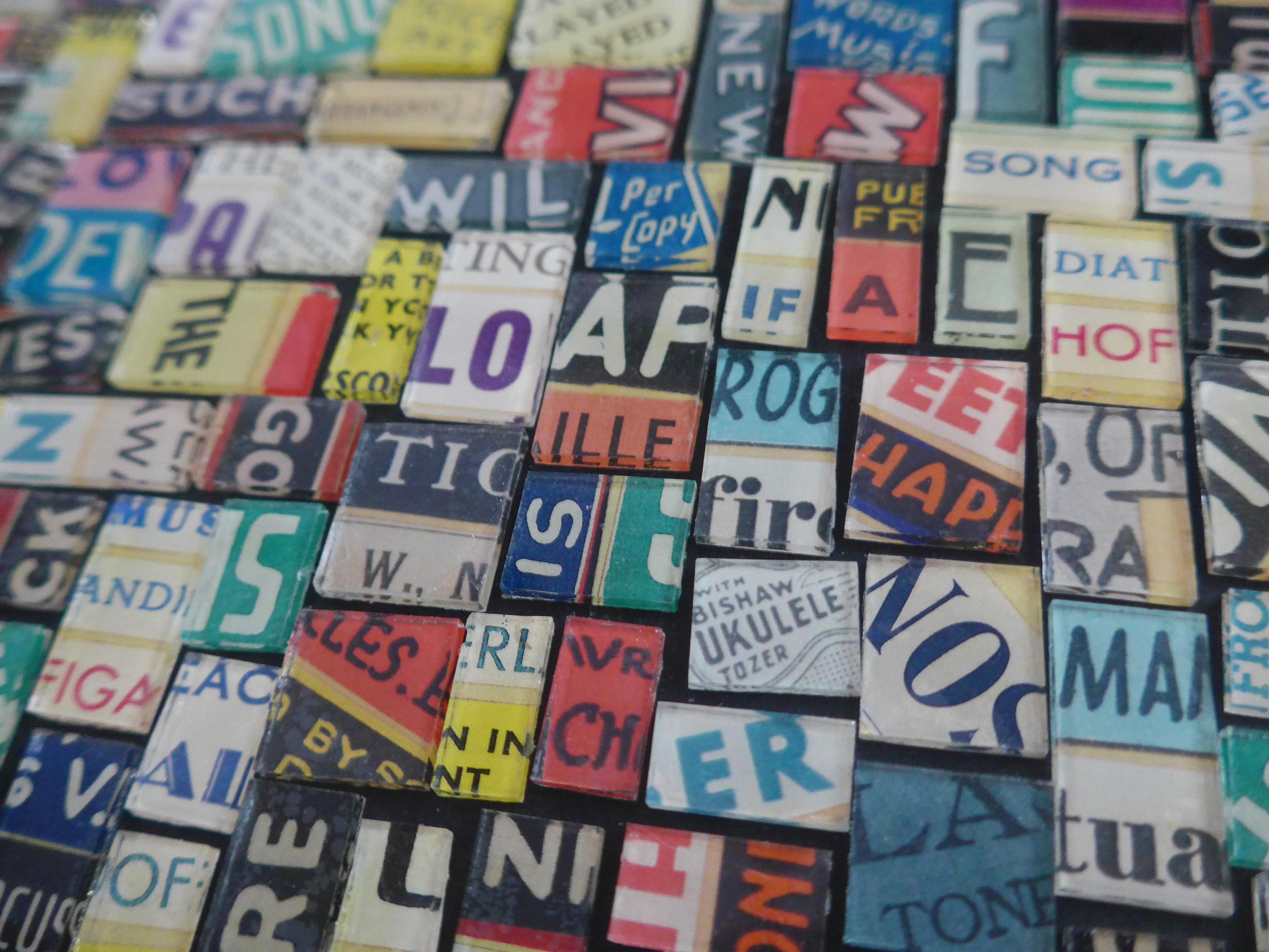 Mosaic Pieces Glass Mosaics Tiles Vintage Words Letters Images Set ...