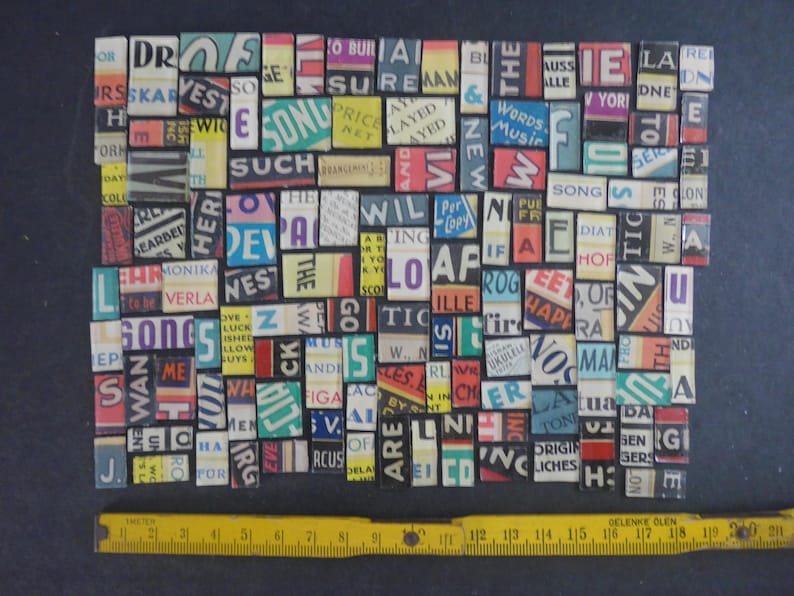 Mosaic Pieces Glass Mosaics Tiles Vintage Words Letters Images Set ...