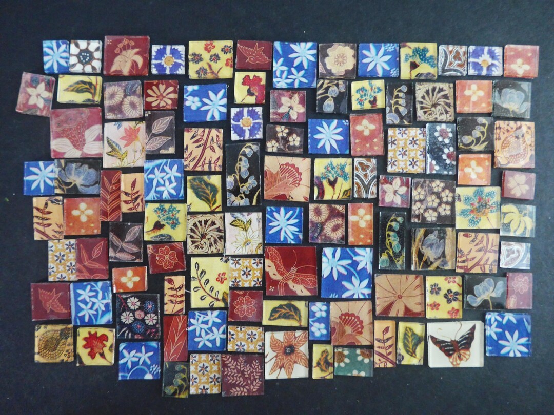 Art Glass Mosaic Tiles Unique Handmade 1oo Pcs Vintage Mixed Floral ...