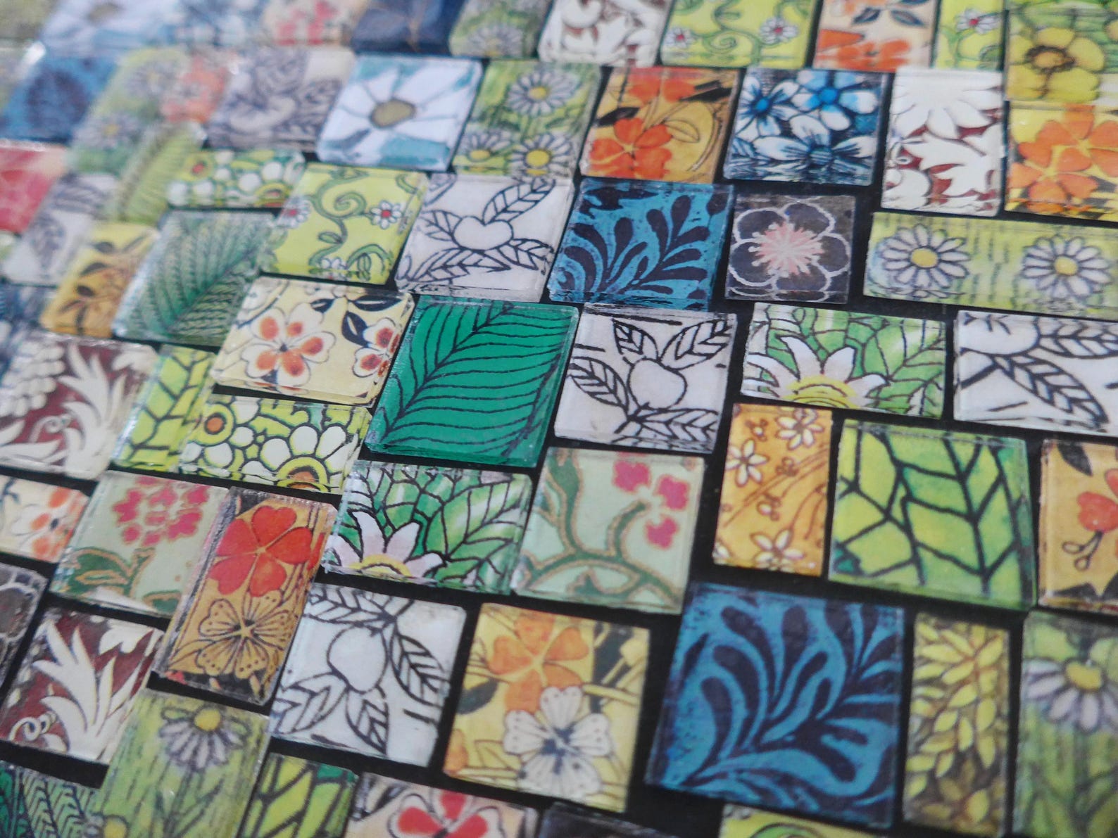 Glass Mosaic Tiles Unique Handmade 1oo+ Pcs. Vintage Floral Naive ...