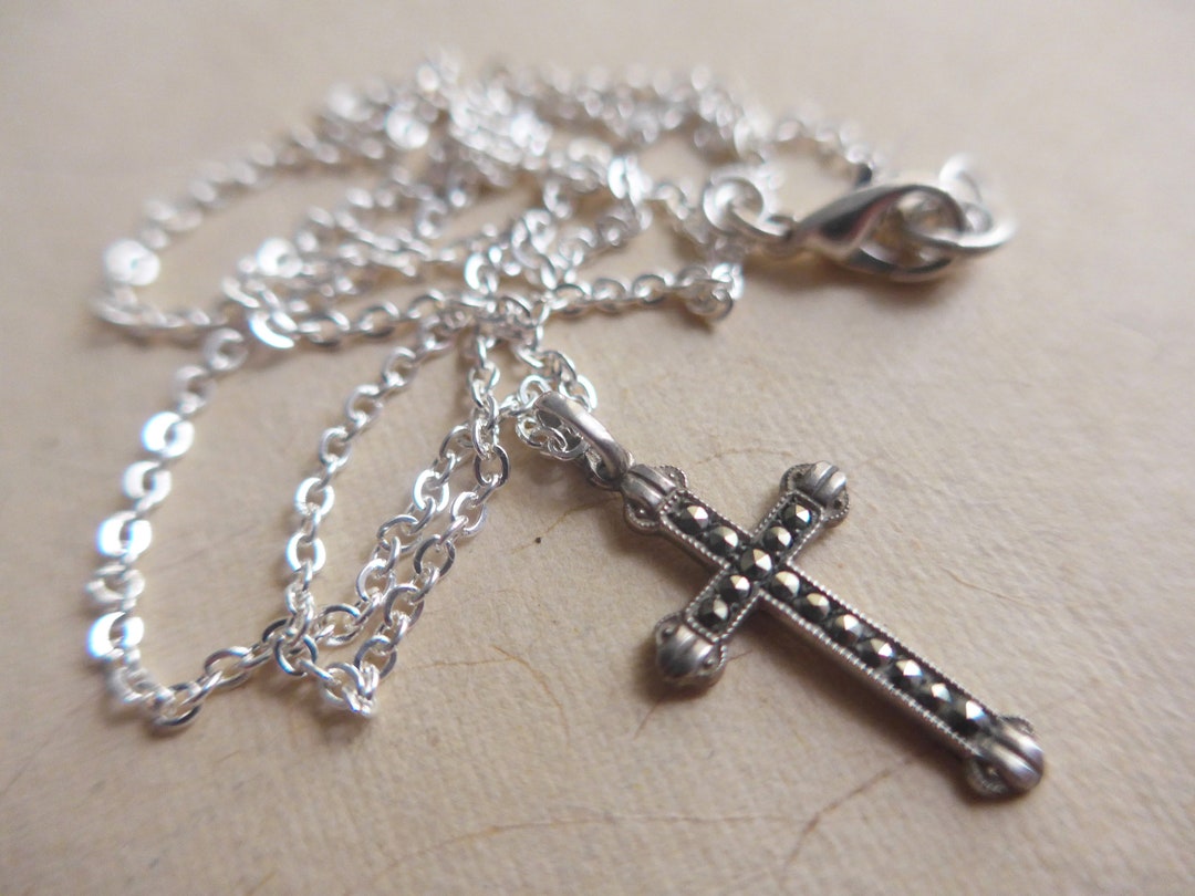 Antique Cruzefix - Marcasite Cross - 1920th - Antique Cross Necklace ...