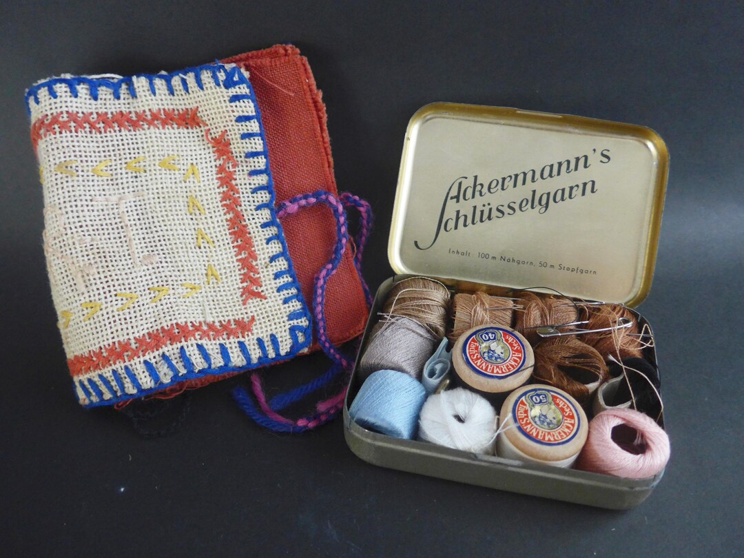 Vintage Sewing Kit Old German Sewing Kit Unique Box of Vintage Threads ...