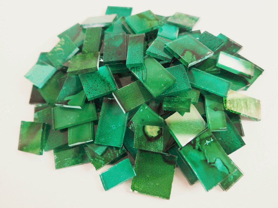 Mosaic Tiles Cut Glass Tiles Hand Painted Glass Pieces Marbled Emerald ...