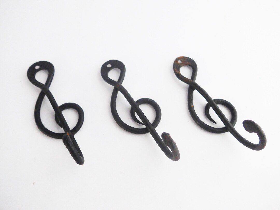 Music Treble Clef Hooks Set of 3 Hand Forged Wall Hooks Music Wall Art ...