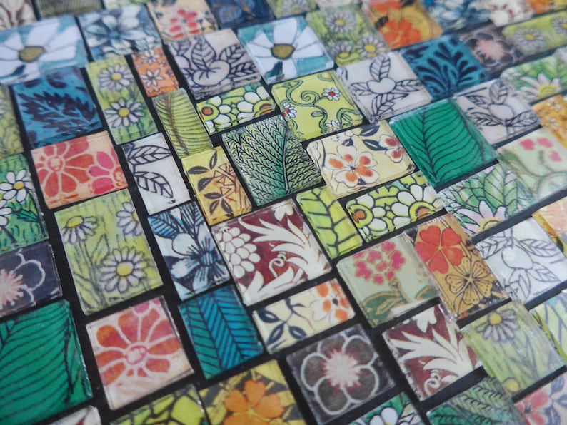 Glass Mosaic Tiles Unique Handmade 1oo+ Pcs. Vintage Floral Naive ...