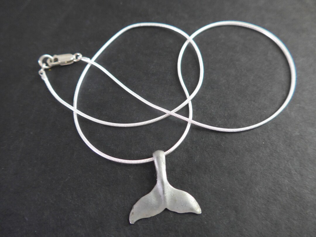 Whale Tail Pendant Aged Silver Metal St. Silver Chain Whale Jewellery ...