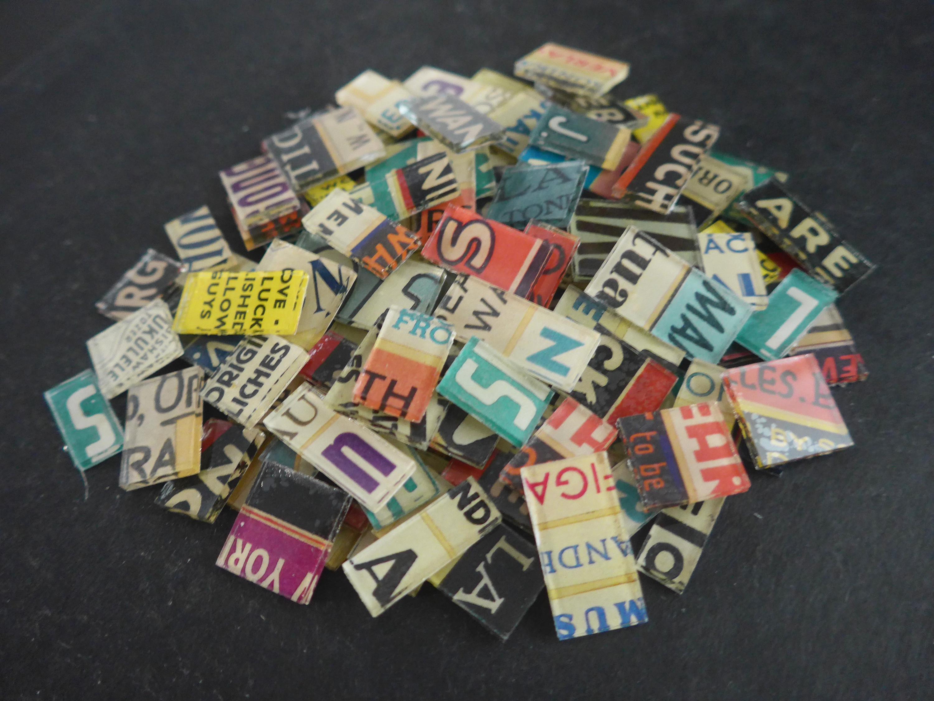 Mosaic Pieces Glass Mosaics Tiles Vintage Words Letters Images Set ...