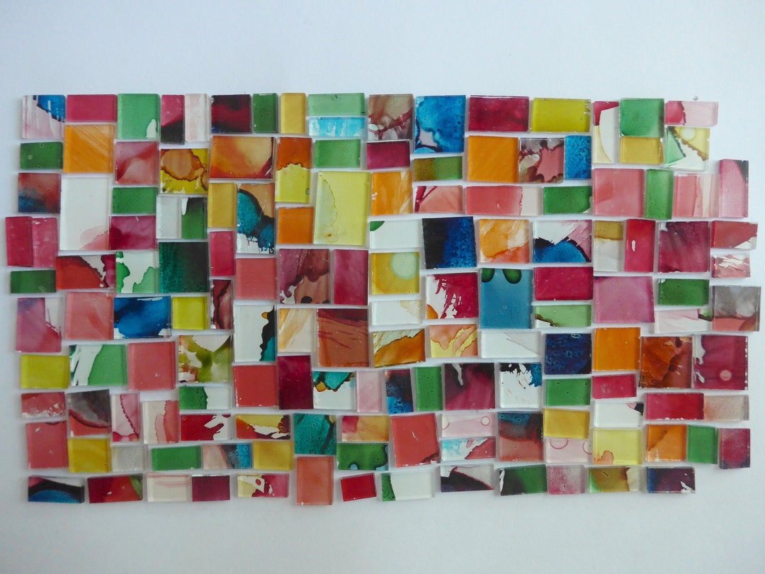 Mosaic Art Tiles Cut Glass Tiles Hand Painted 150 Pieces Mix of Marbled ...
