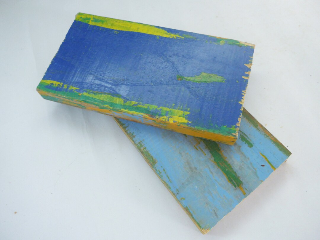 Flat Wooden Boards Blue Wood 2 Panels-7.5"double Sided Multi Coloured ...